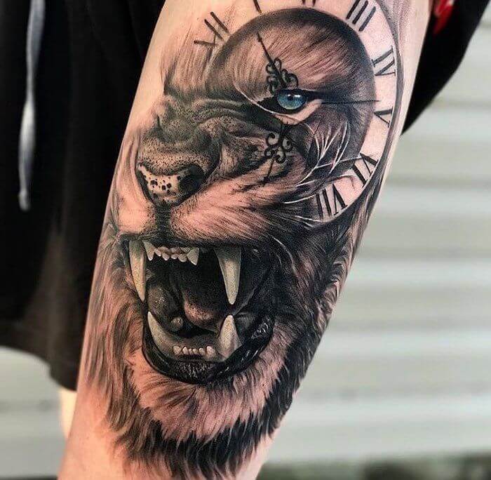 15+ Lion and Clock Tattoo Designs | Cool Lion Clock Tattoos